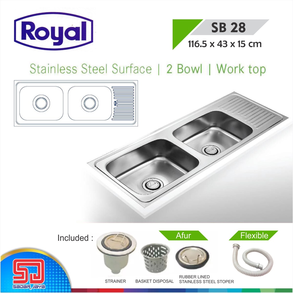 Jual Royal Kitchen Sink SB 28 Wastafel Dapur Bak Cuci Piring 2 Bowl Sayap Royalsink SB28 Work ...