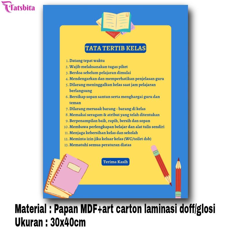 Jual PAJANGAN HIASAN DINDING DEKORASI DINDING WALL DECOR DO'A TATA TERTIB KELAS/SEKOLAH, POJOK ...
