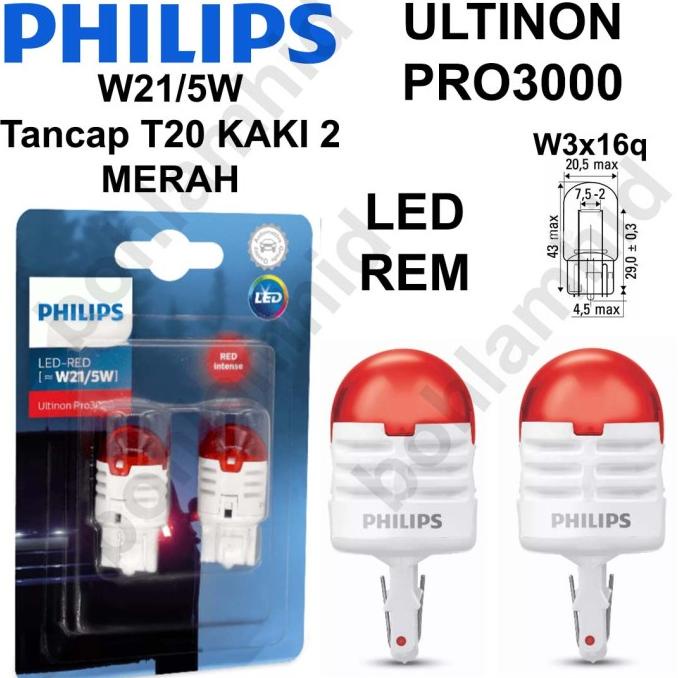 Jual Lampu LED Rem PHILIPS ULTINON PRO3000 T20 W21/5W Bohlam Tancap ...