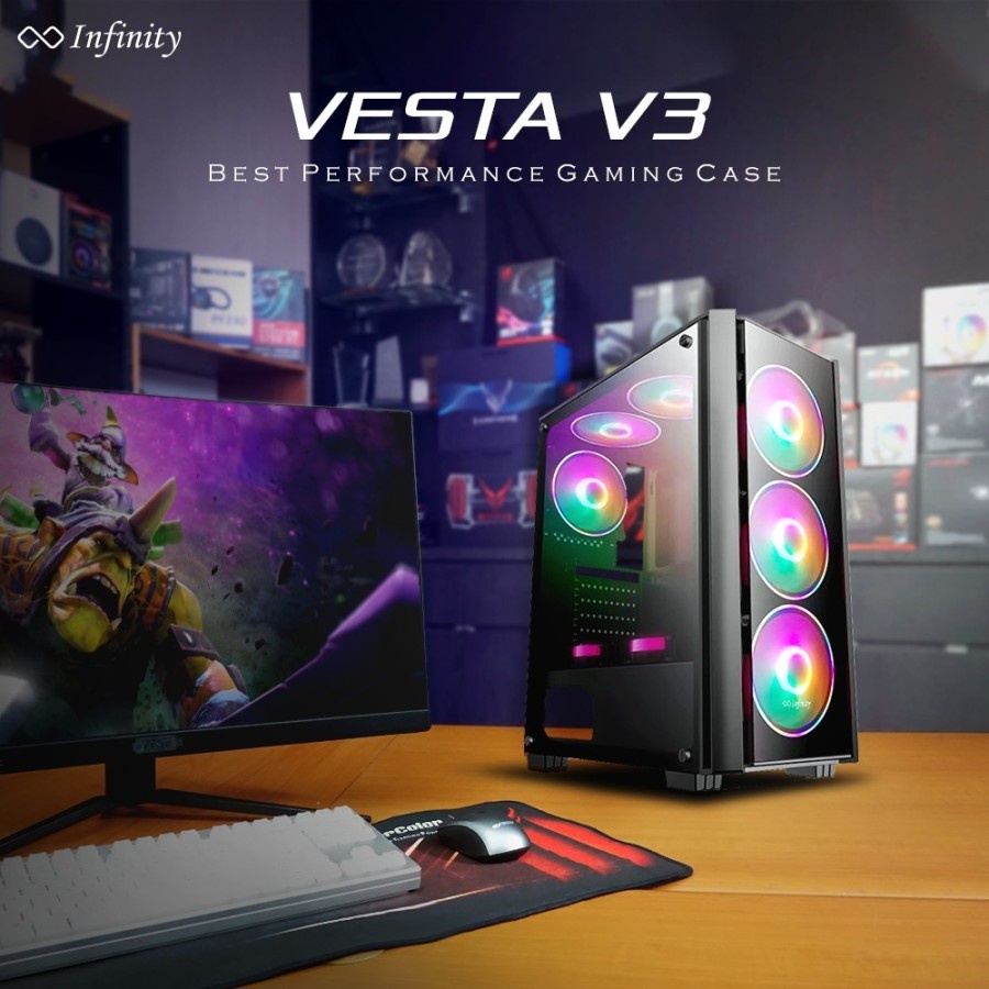 Jual Casing Gaming PC/Komputer Infinity Vesta V3 free Fan RGB | Shopee ...