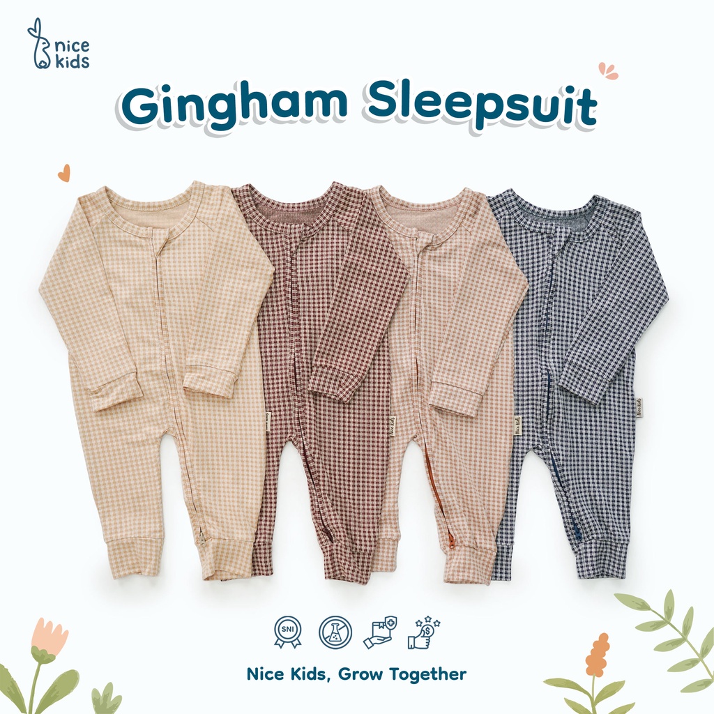Jual Nice Kids - Gingham Sleepsuit Bayi Motif Kotak Korea (Baby ...