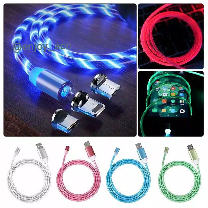 Jual KABEL DATA MAGNET LED 3 IN 1 FAST CHARGING JAK 3IN1 KABEL CHARGER ...