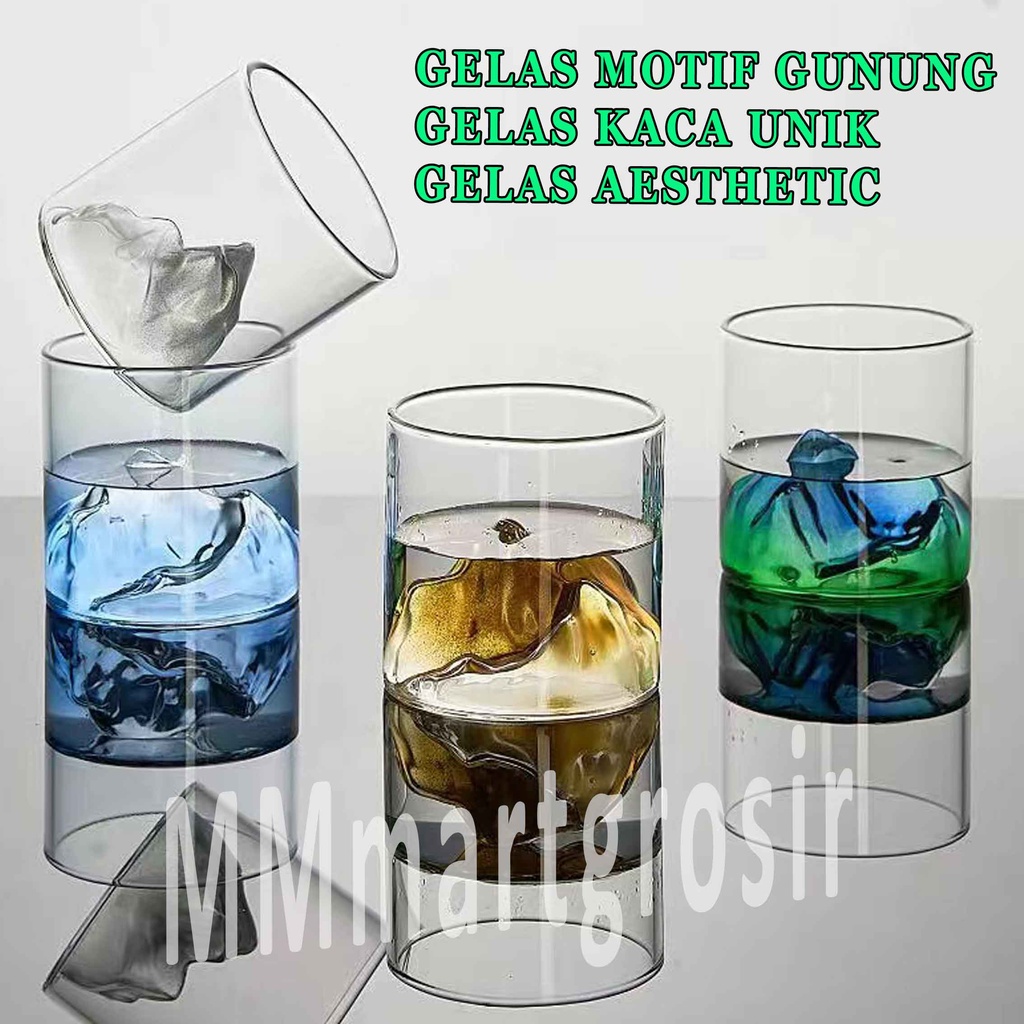 Jual Gelas Kaca Aesthetic / Gelas Motif Gunung / Gelas Unik / Gelas Minum Mountain Teh Wine ...