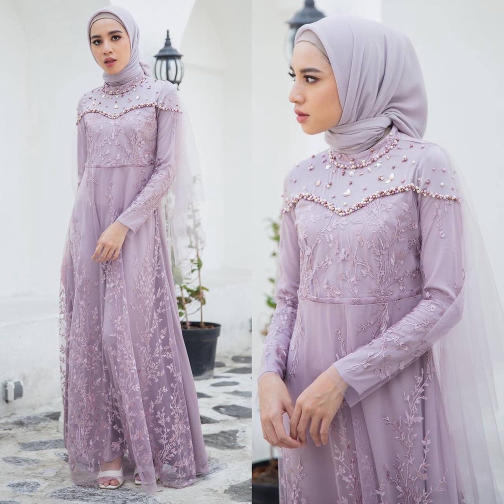 Jual Sett Couple Dress Modern Namira Modern Gamis Terbaru Baju Muslim Kondangan Set Dres Brokat ...