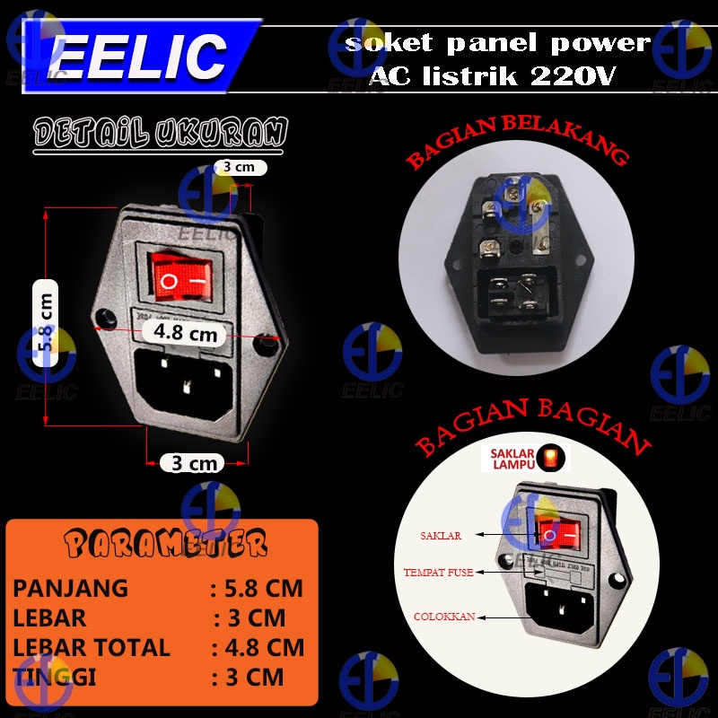 Jual EELIC SOP-L06 Power Listrik AC Socket Soket Panel Ear + Fuse ...