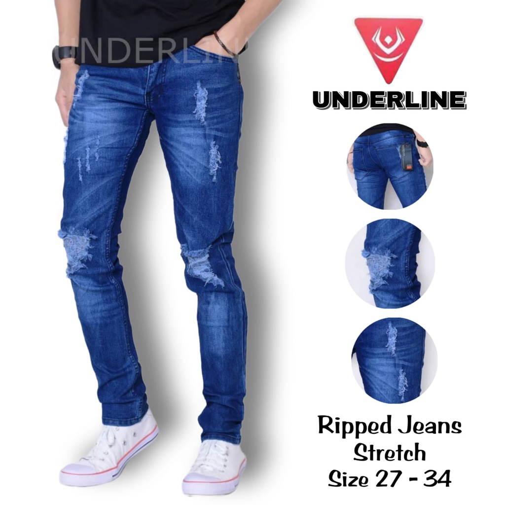 Jual [COD] CELANA JEANS PRIA SOBEK LUTUT ROBEK RIPPED SOFT JEANS ...