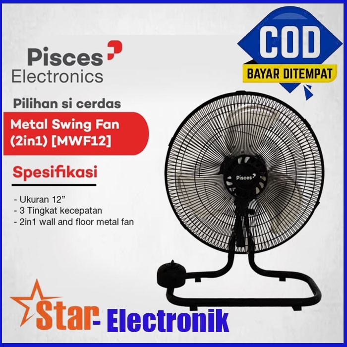 Jual PISCES Kipas Angin Besi 2in1 MW-F12 Metal Floor & Wall Fan 12 Inch | Shopee Indonesia