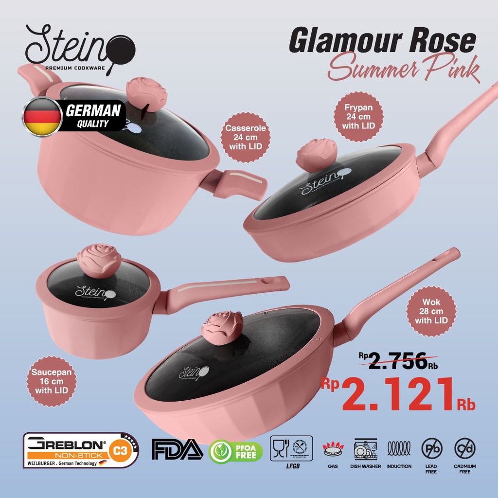 Jual Steincookware Stein Panci Glamour Rose Full Set 4in1 (Wok 28cm ...