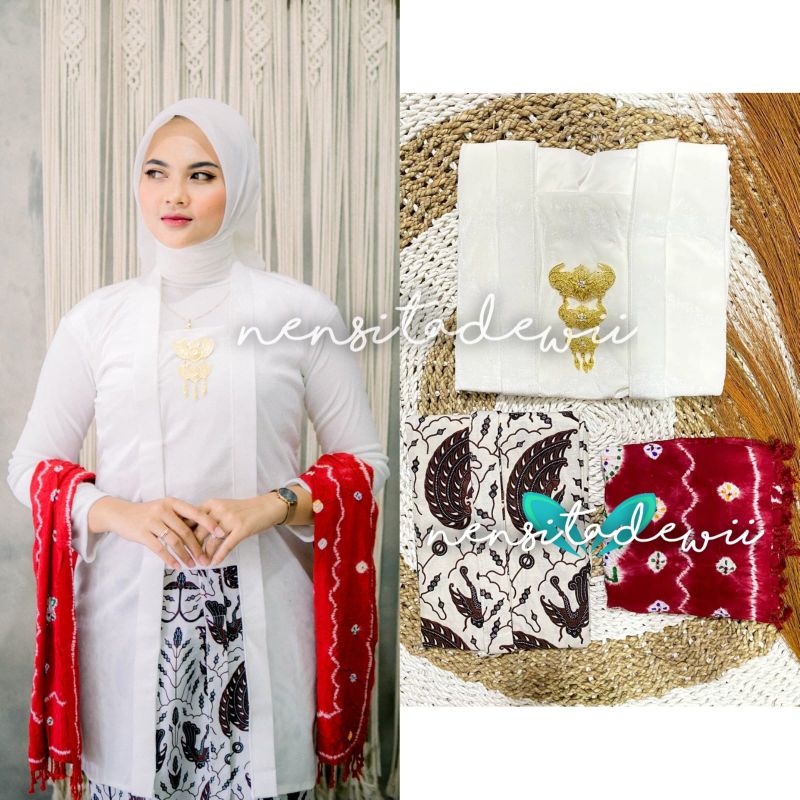 Jual [1 Set, LP01C] Kebaya Panjang, Jarik Instan + Selendang Jumputan ...