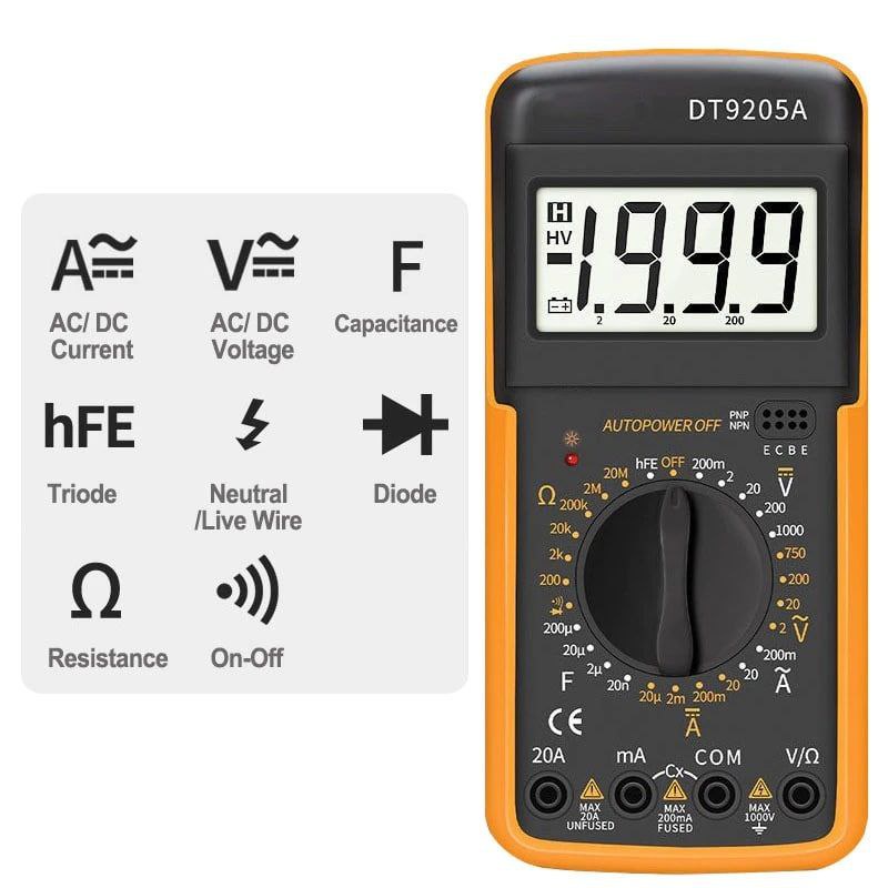 Jual Multimeter Multitester Digital DT9205A Alat Tes Tegangan Arus ...