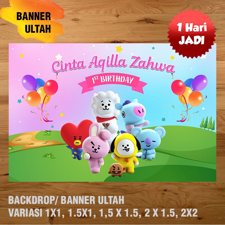 Jual BT21 BANNER/ BACKDROP/ SPANDUK ULANG TAHUN UL-TAH | Shopee Indonesia