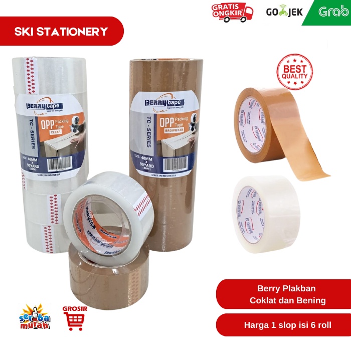 Jual Plakban / Lakban / OPP Coklat & Bening Berry 2" inch | Shopee Indonesia