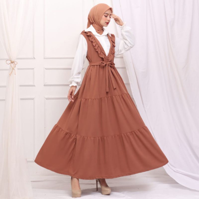 Jual Mara Maxy Dress - Gamis Rempel Maxi Polos Ruffle | Shopee Indonesia