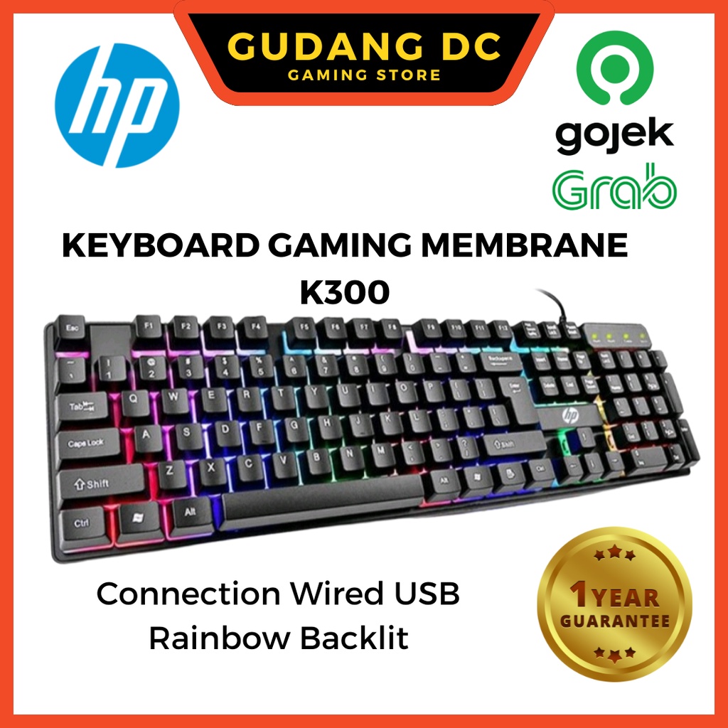 Jual Keyboard Gaming Membrane Rainbow Backlit HP K300 | Shopee Indonesia
