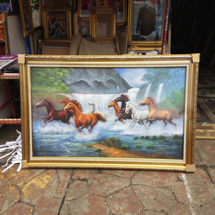 Jual NEW BINGKAI LUKISAN KUDA 8 EKOR UK 100X150CM | Shopee Indonesia
