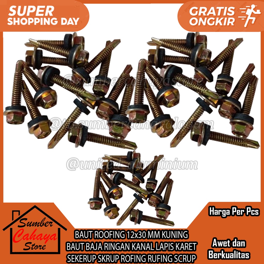 Jual BAUT ROOFING 12x30 MM KUNING BAUT BAJA RINGAN KANAL LAPIS KARET ...
