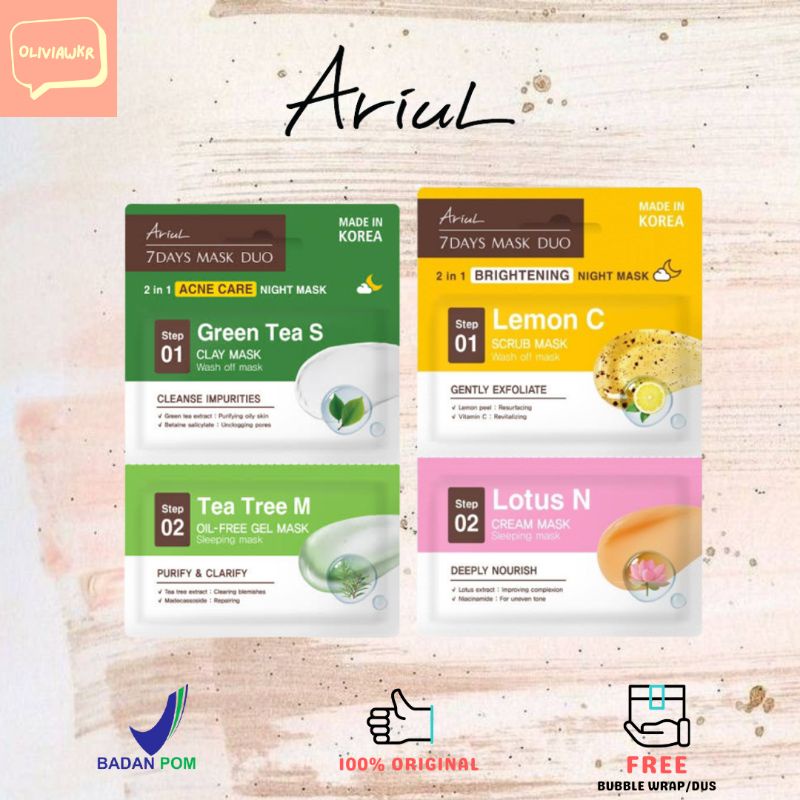 Jual Ariul 7 Days Mask Duo 2 in 1 Acne Care Brightening Night Mask 10ml ...