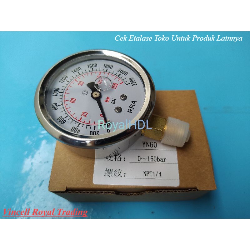 Jual pressure gauge manometer raket 150bar 2,5" in inch stainless RRA hydraulic hidrolik ...
