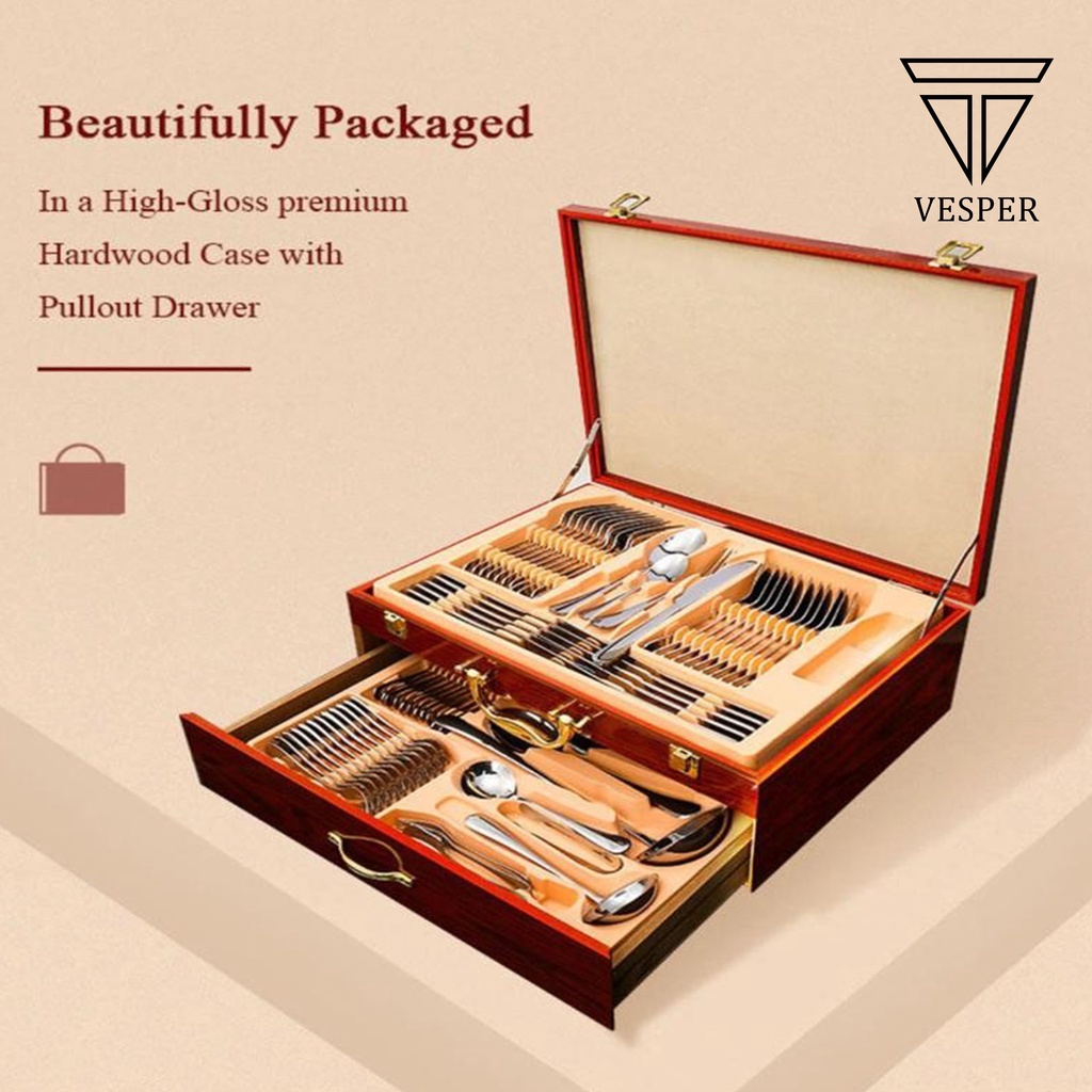 Jual 72pcs cutlery set peralatan makan super lengkap / hampers alat makan wooden case gift box ...
