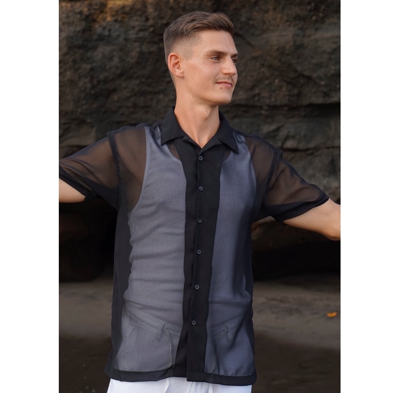 Jual BEACHWELL Kemeja Pria Transparan Outer - Clarity Shirt Hitam dan ...
