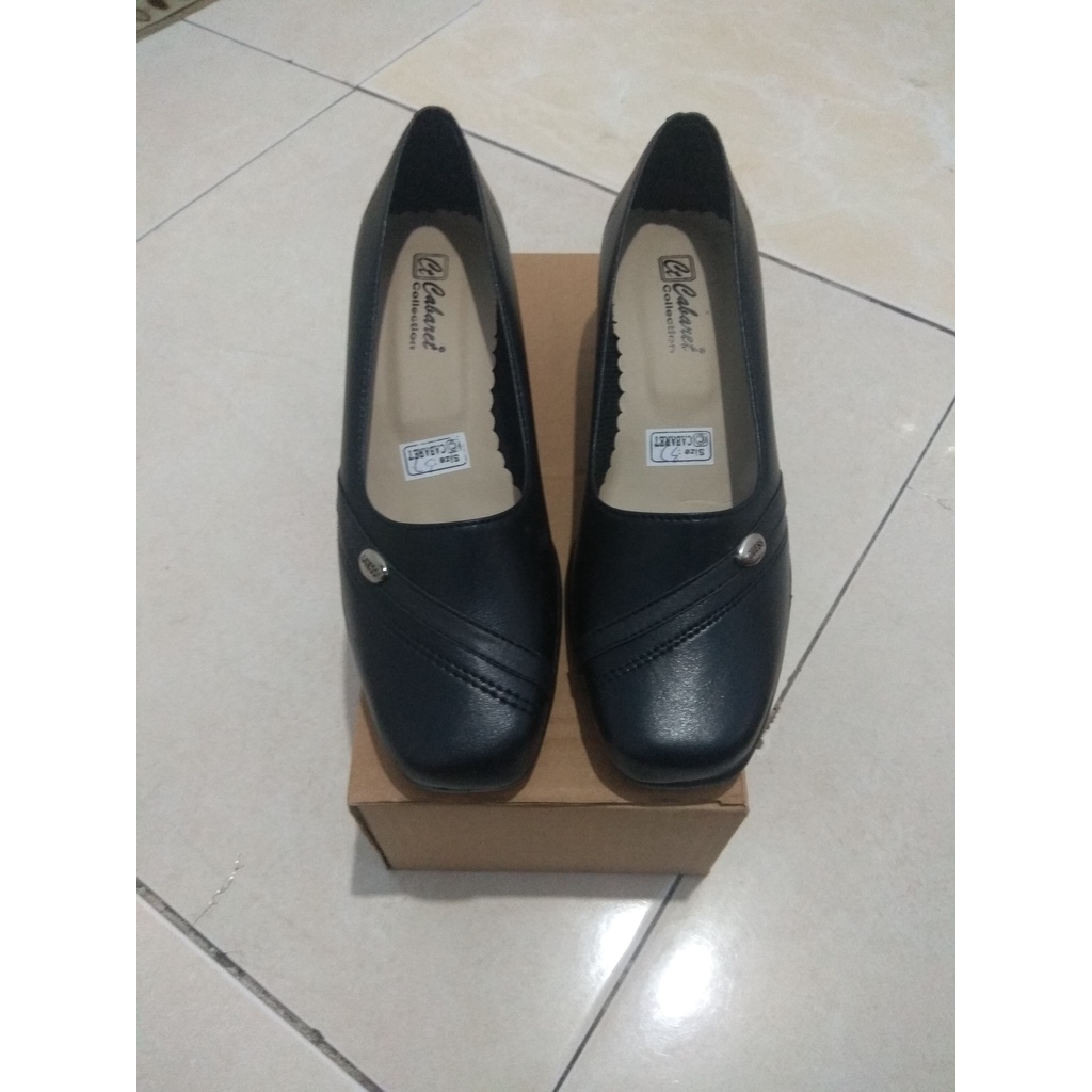 Jual SEPATU KERJA CEWEK PANTOFEL FLAT HITAM TREPES ASLI CANTIK PREMIUM ...