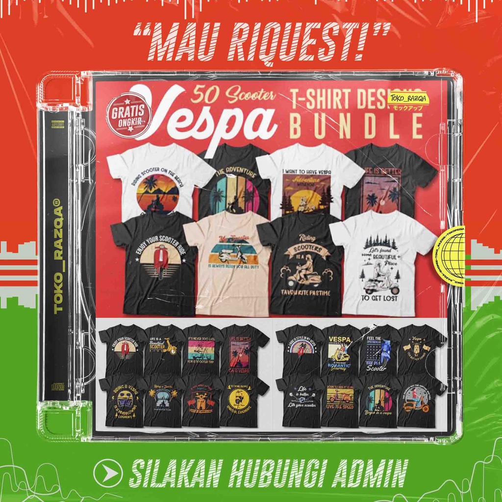 Jual 50 Scooter Vespa Vintage T-shirt Designs - Disain Sablon DTF - DTG ...