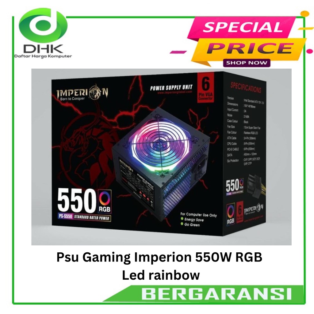 Jual Psu Gaming Imperion 550W RGB Led rainbow Power supply | Shopee ...