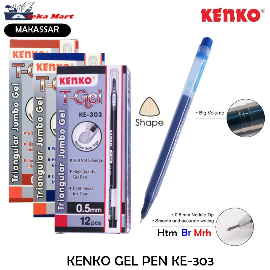 Jual [BOX/12PCS] KENKO GEL PEN T-GEL KE-303 PENA SEGITIGA | Shopee ...