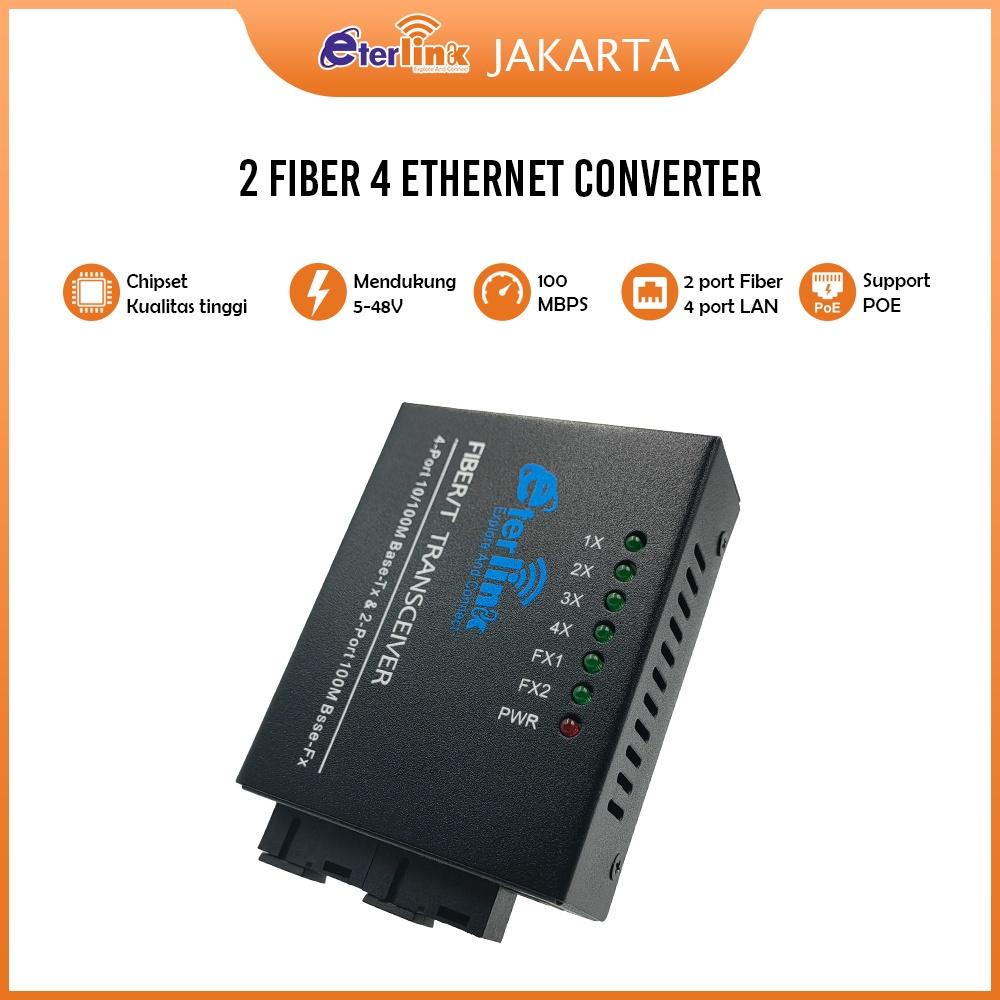 Jual new Ethernet Fiber Switch 4RJ45 2 SC Optik Media Converter Single Fiber Port 10/100M TANPA ...