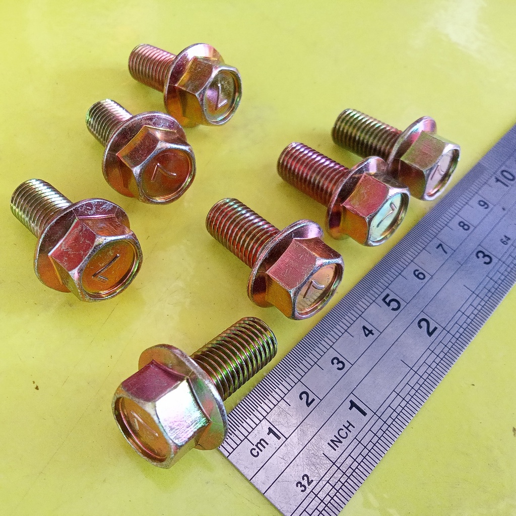 Jual FLANGE BOLT KUNING M10 X 20 / BAUT 14 KUNCI 14 / BAUT TOPI M10 X 20 KUNING / FLANGE BOLT ...