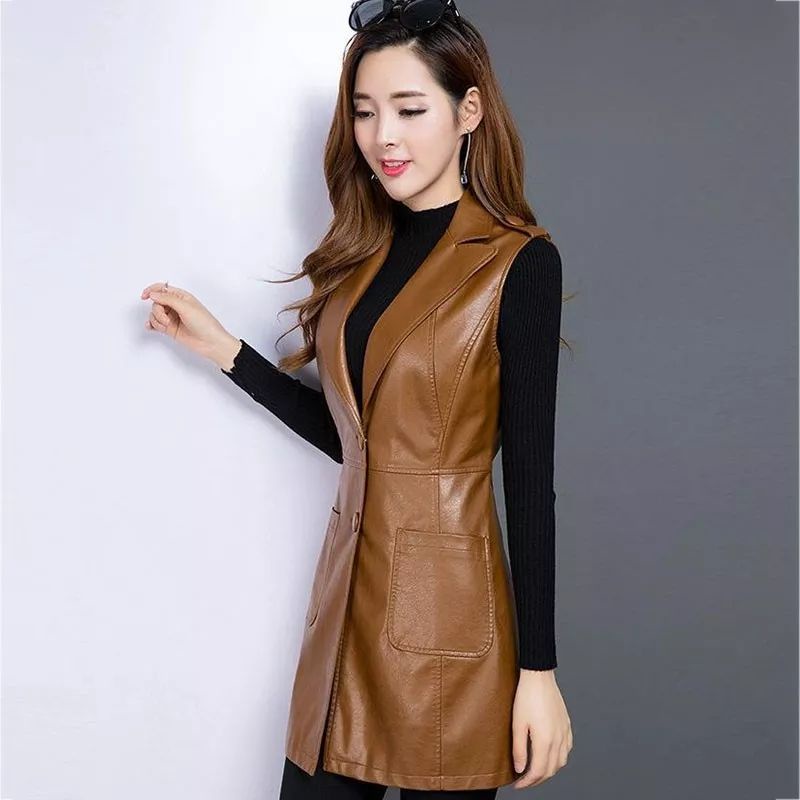 Jual Jaket Rompi kulit PU/Rompi panjang casual | Shopee Indonesia