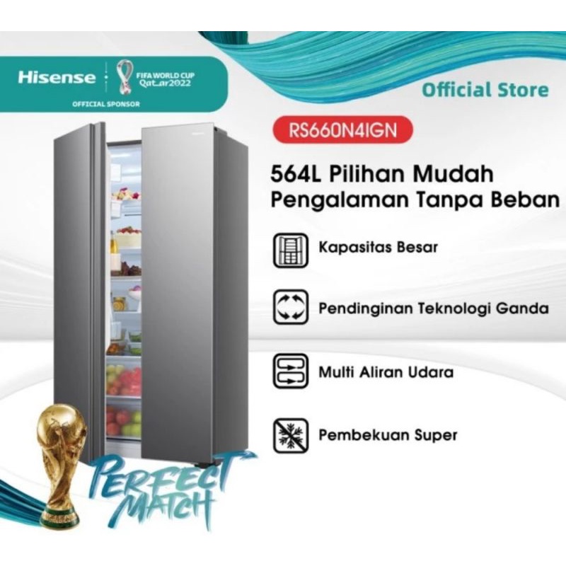 Jual HISENSE Kulkas 2 Pintu Side by Side [564L] RS660N4IGN - Silver ...