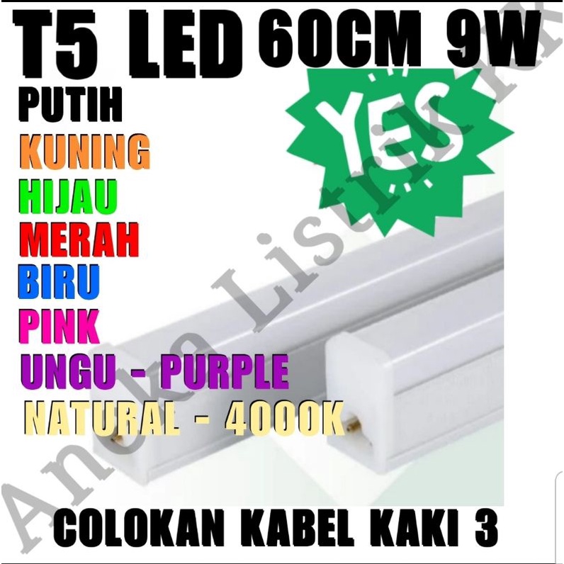 Jual Lampu T5 LED 60cm 8w T5LED 60cm 8w PANJANG PUTIH KUNING BIRU MERAH ...