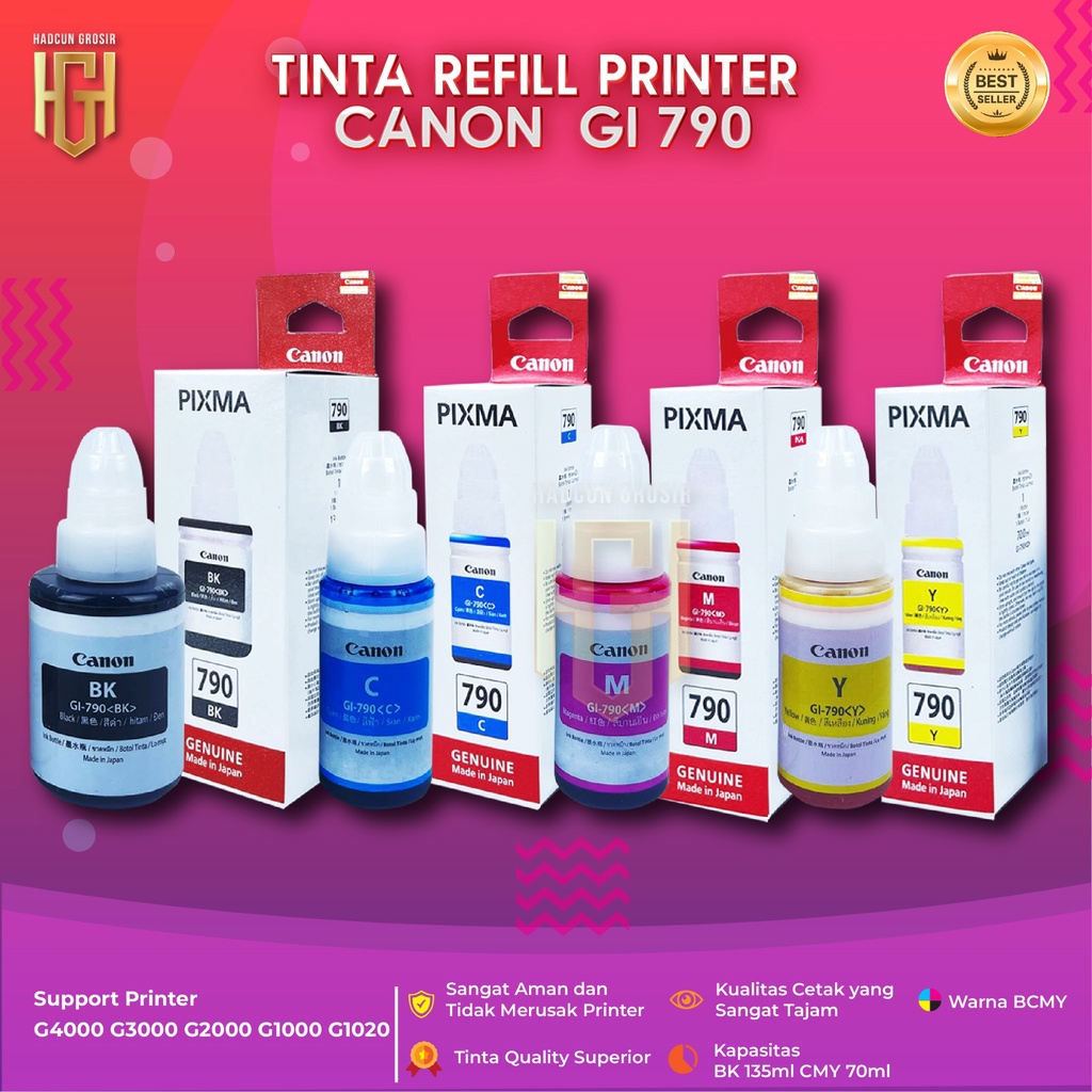 Jual Tinta Canon GI-790 Refill 135ml Black 70ml Cyan Magenta Yellow ...