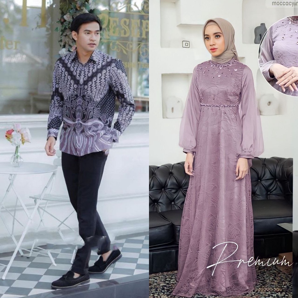 Jual (Filosofi) Sett Couple Dress Modern Nadine Mauve Modern Gamis Terbaru Baju Muslim Kondangan ...