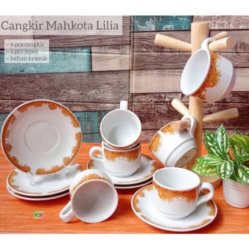 Jual Cangkir Lepek Motif Mahkota / Cangkir Lepek Lilia Mahkota ...