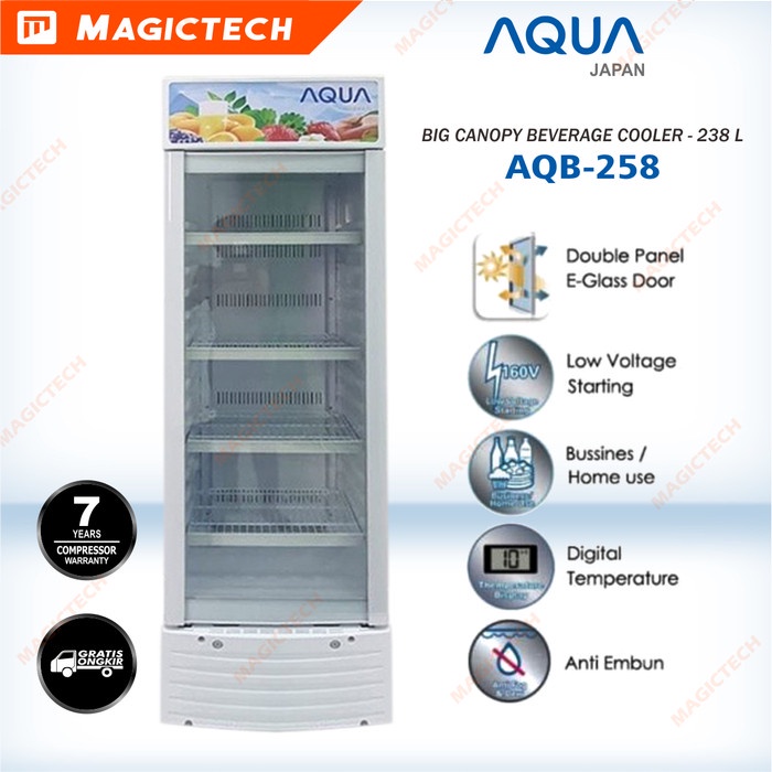 Jual SHOWCASE AQUA AQB-258 DISPLAY COOLER BIG CANOPY SERIES 4 RAK - 238 L | Shopee Indonesia