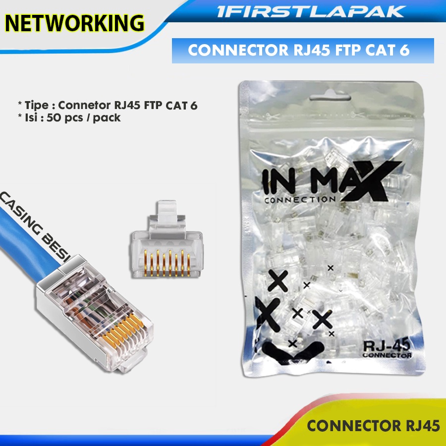 Jual Connector RJ45 FTP Cat 6 Outdoor 50pcs Konektor RJ45 Besi Cat5e ...