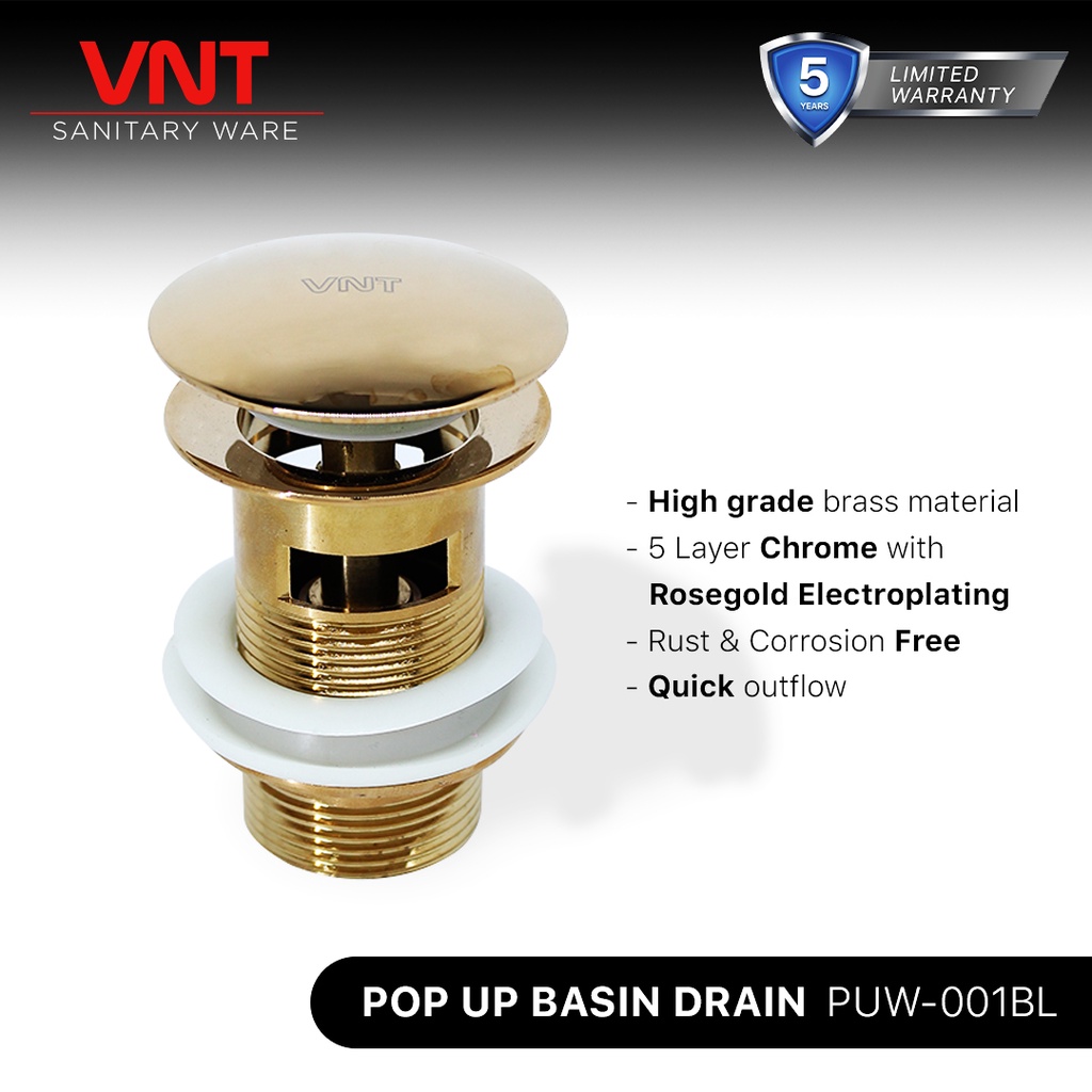 Jual VNT Pop Up Basin Drain PUW-001RG Afur Washtafel Kepala Sifon Avur ...