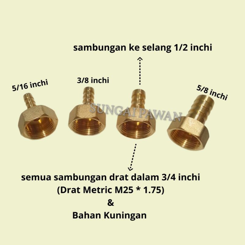 Jual sambungan konektor drat dalam ulir 3/4 inchi ke selang air 5/16 ...