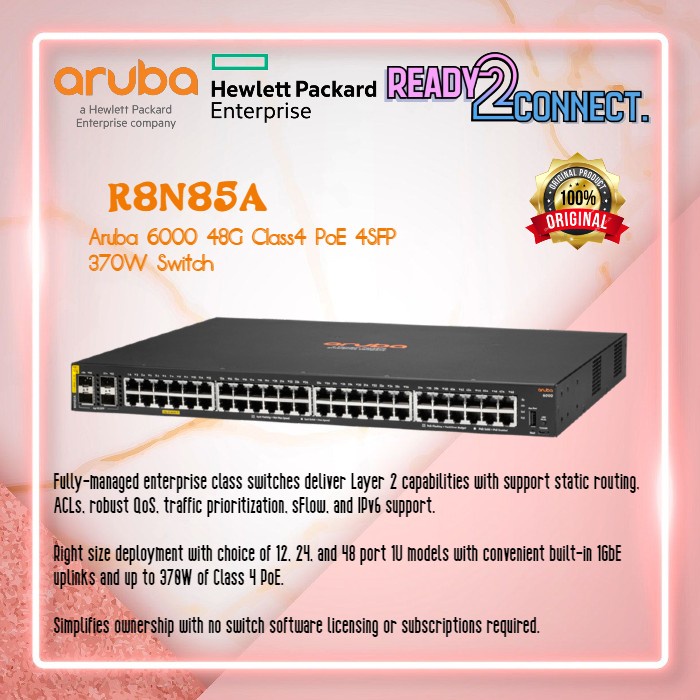 Jual HPE R8N85A Aruba 6000 48G Class4 PoE 4SFP 370W Switch | Shopee ...
