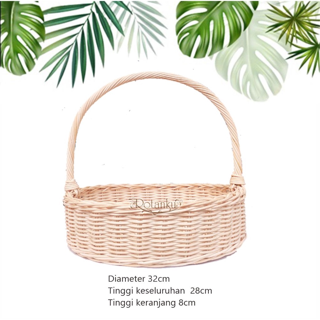 Jual Keranjang Rotan Bulat Gagang Diameter 32cm Tinggi 28cm dengan ...