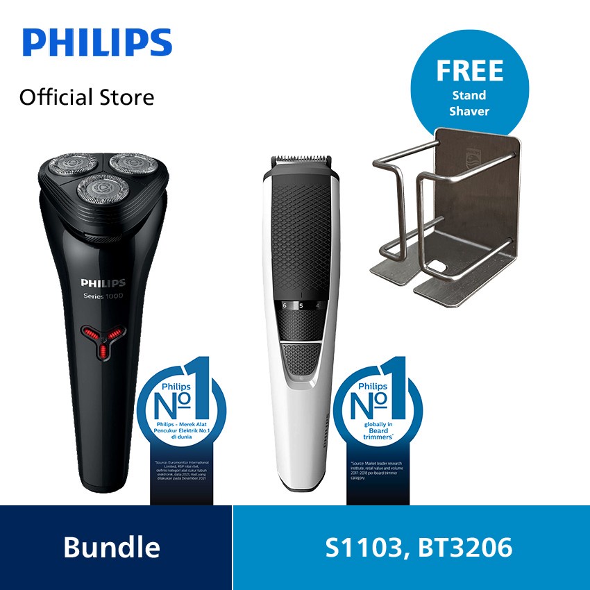 Jual Philips Men Set (Shaver S1103 + Trimmer BT3206) Free Shaver Stand ...