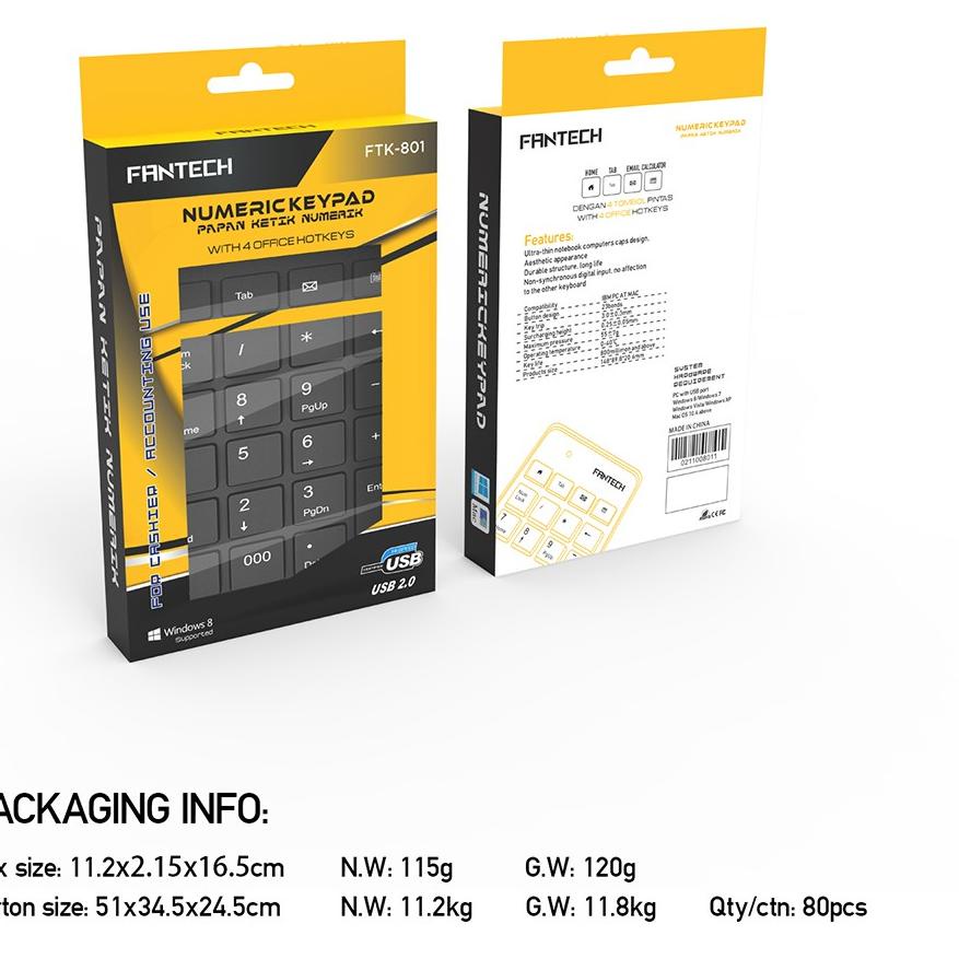 Jual Stok Baru Fantech Numeric Keyboard Office K801 / FTK801 Membrane 23 Keys Wired Numeric ...