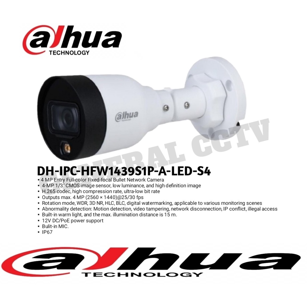 Jual Ip Camera Dahua Full Color 4mp Audio Ipc Hfw1439s1 A Led S4