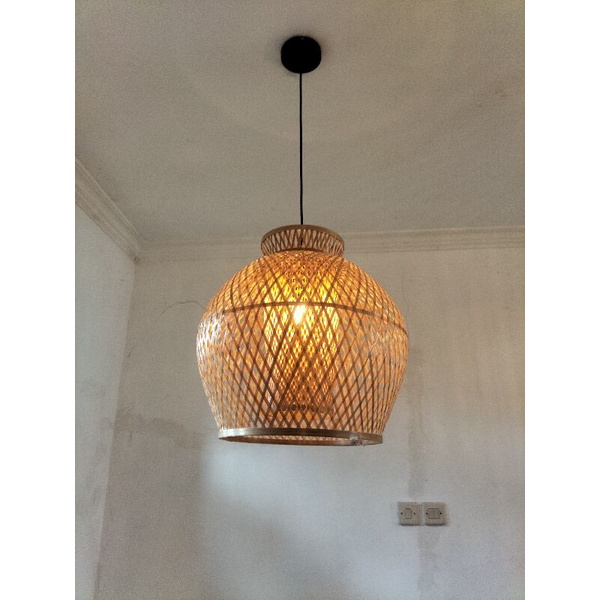 Jual kap lampu krista oval/lampu gantung unik/lampu hias anyaman ...