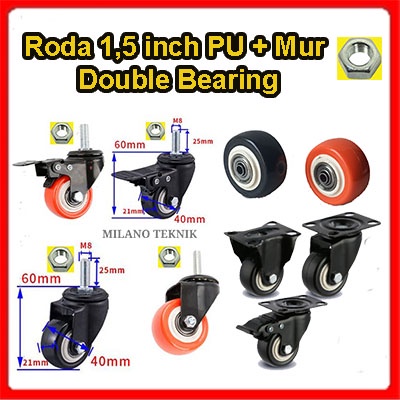 Jual Roda 1.5 inch PU + MUR HIDUP/MATI/REM/Baut/WOHeavy Duty + Double ...