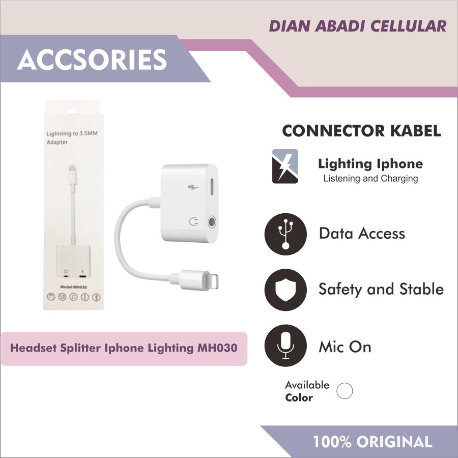 Jual Sambungan Headset Splitter Lighting Model MH030 Mic On | Shopee ...