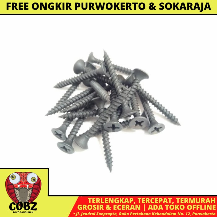 Jual #6 x 1 1/4IN / NM Sekrup Gypsum Screw Plafon Board GRC Hitam Ecer ...