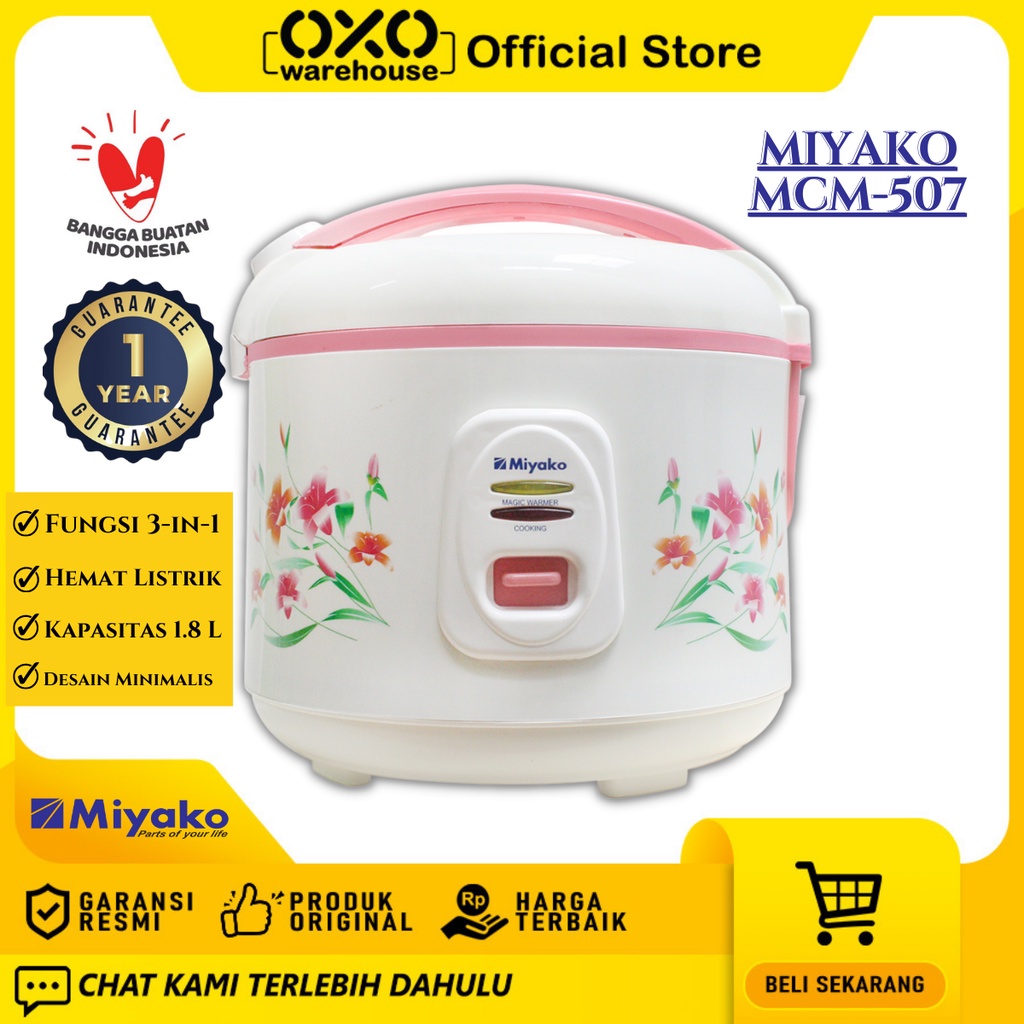 Jual Miyako Rice Cooker MCM-507 1.8 Liter Magic Warmer Low Watt Garansi ...